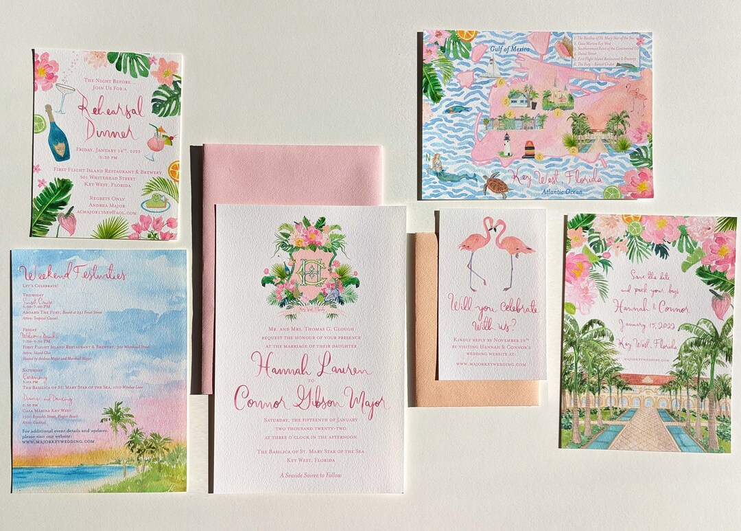 Hand Painted Custom Wedding Invitations: Watercolor, Illustration, Fine ...