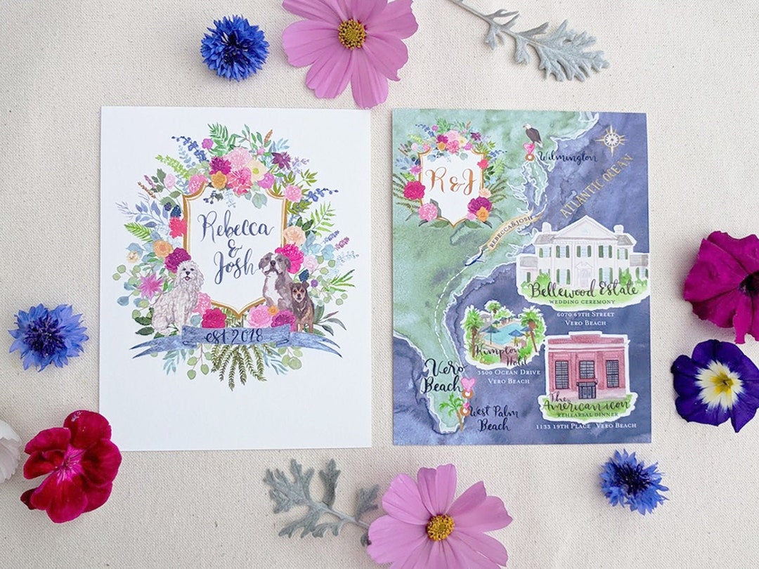 Handmade Custom Wedding Map Hand Drawn Watercolour, Pen and Ink, Hand ...