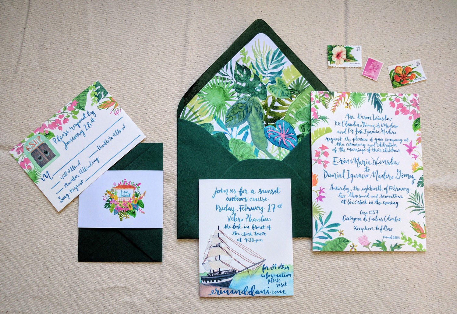 Hand Drawn Custom Wedding Invitation Suite: Florida, Brush Calligraphy ...