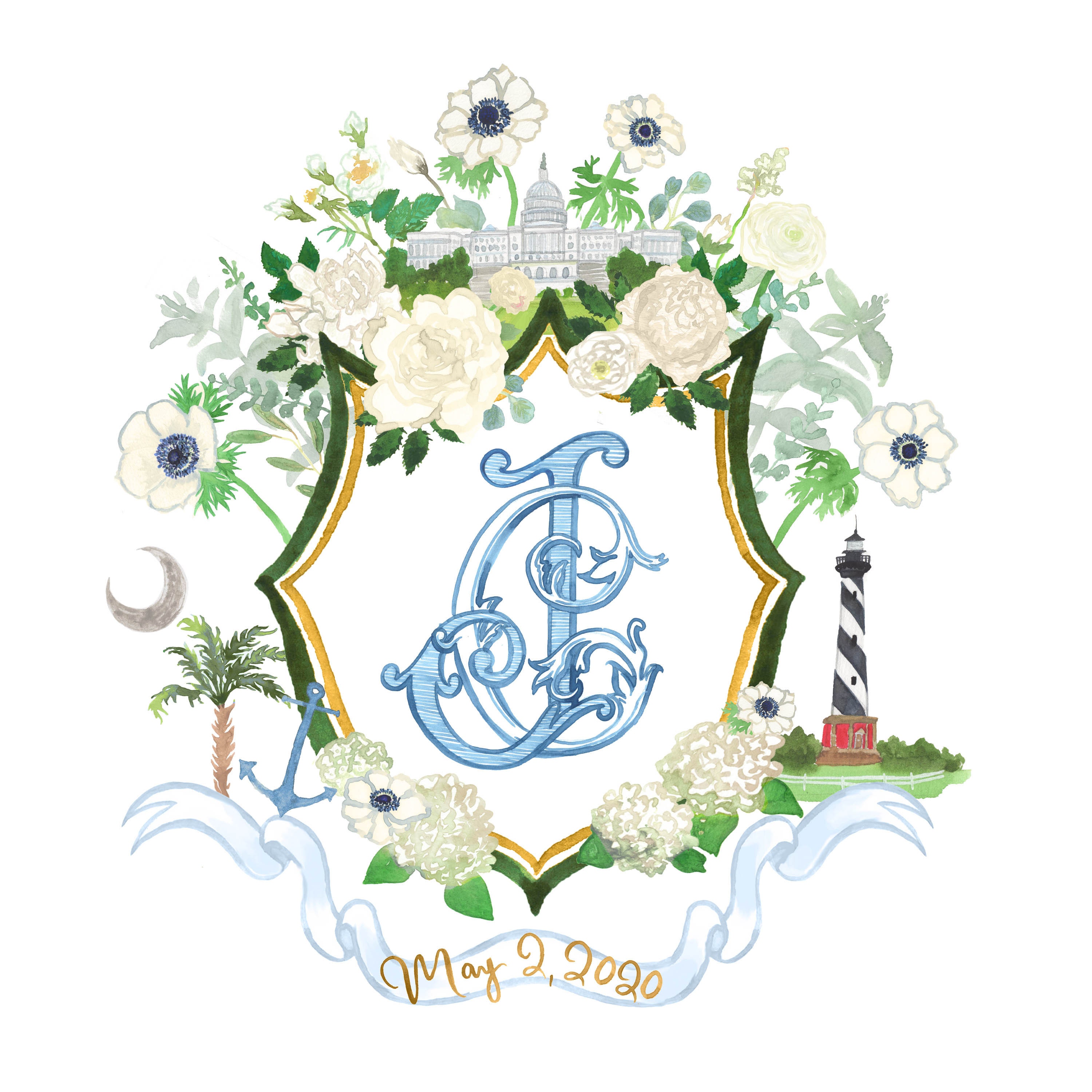 Custom Emblem: Hand Painted Crest Monogram Heraldry | Etsy