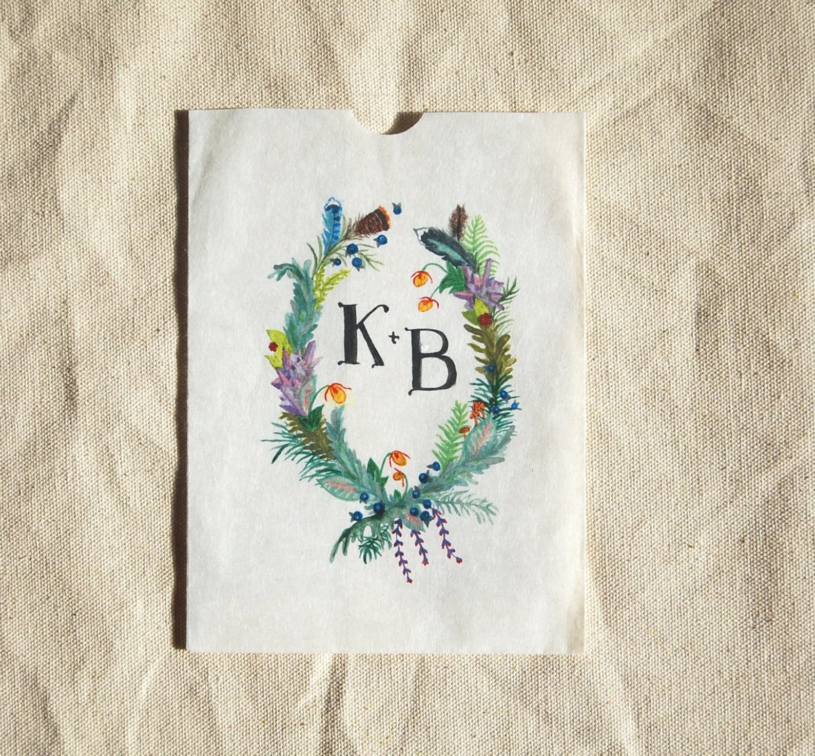 Hand Drawn Custom Floral Wreath Monogram Flowers Ferns - Etsy