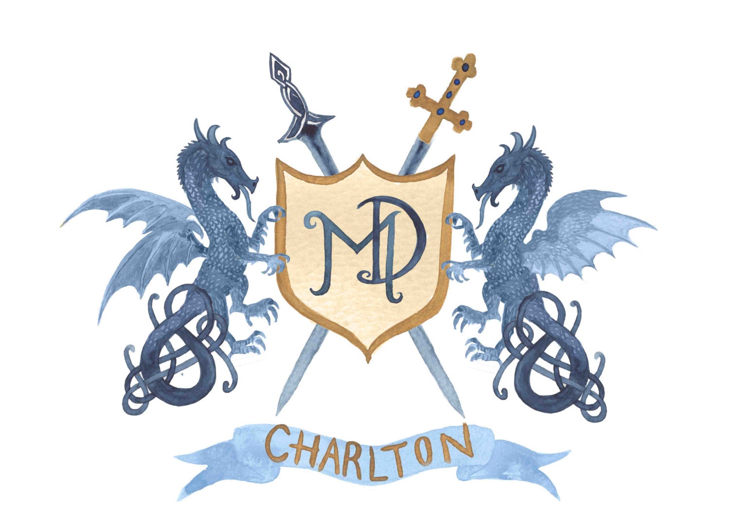 Hand Painted Custom Heraldry - Monogram, Masculine, Boy, Baby ...