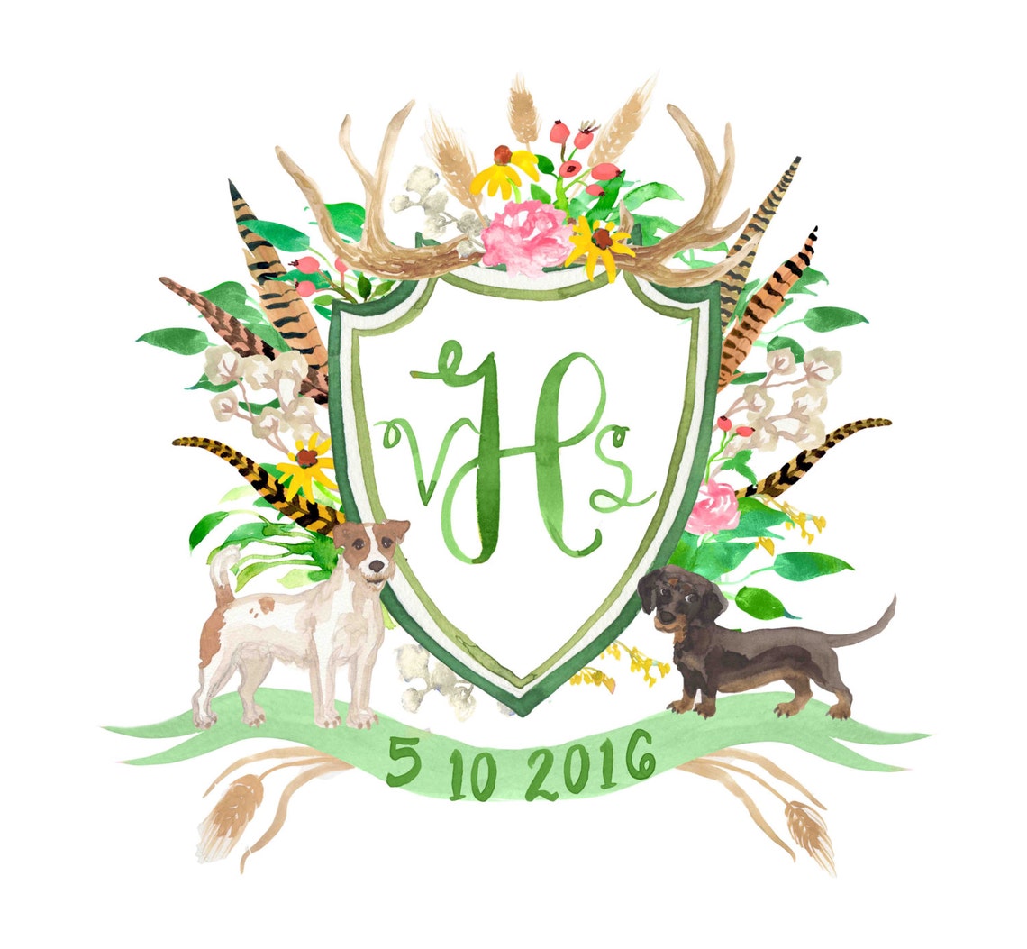 Hand Drawn Custom Crest Monogram Heraldry Flowers Cat - Etsy