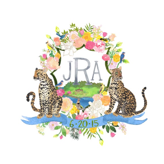 Hand Painted Custom Crest Monogram Heraldry leopard | Etsy