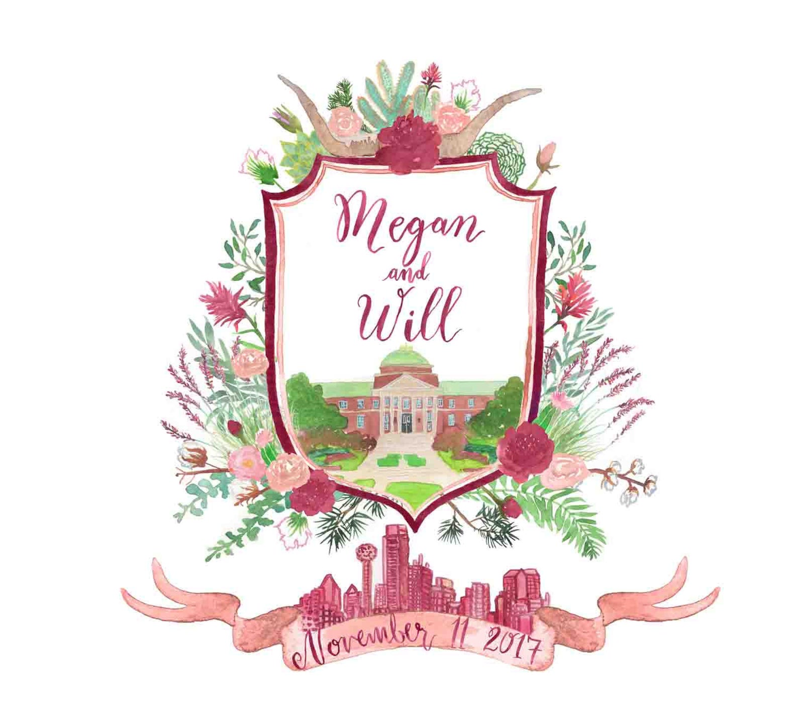 Hand Drawn Painted Crest Monogram Heraldry Flowers - Etsy