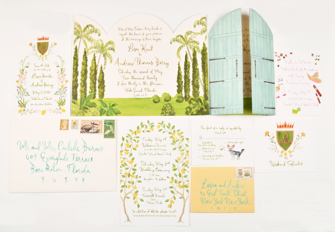 Hand Painted Custom Wedding Invitation Suite: Watercolor, Illustrated ...