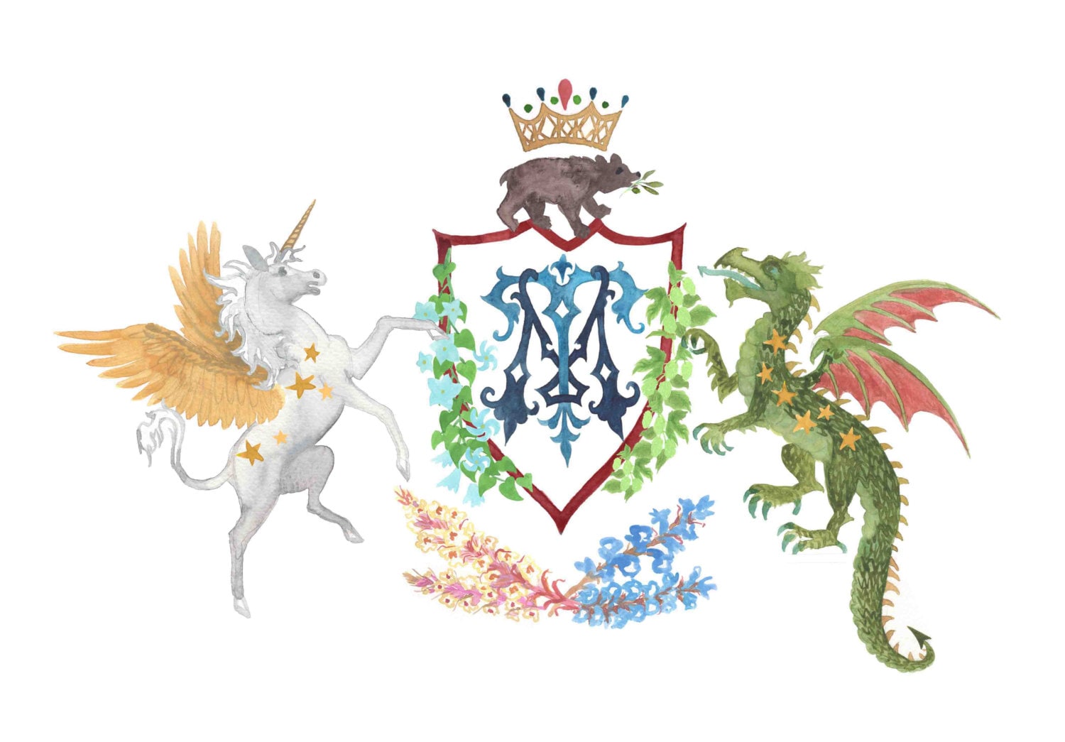 Hand Painted Custom Heraldry - Monogram, Masculine, Boy, Baby ...