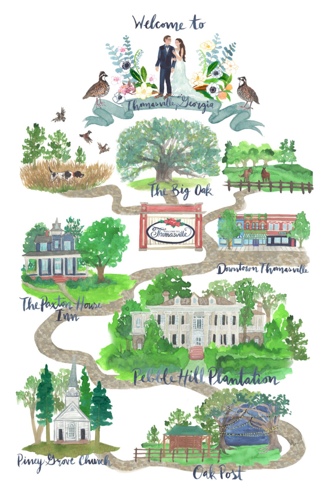 Hand Painted Map Watercolour Pen and Ink Hand Writing | Etsy