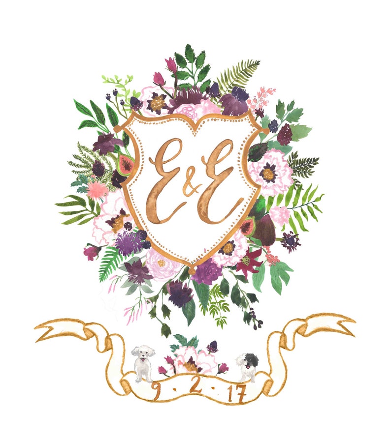 Hand Drawn Custom Crest Monogram Heraldry Flowers - Etsy