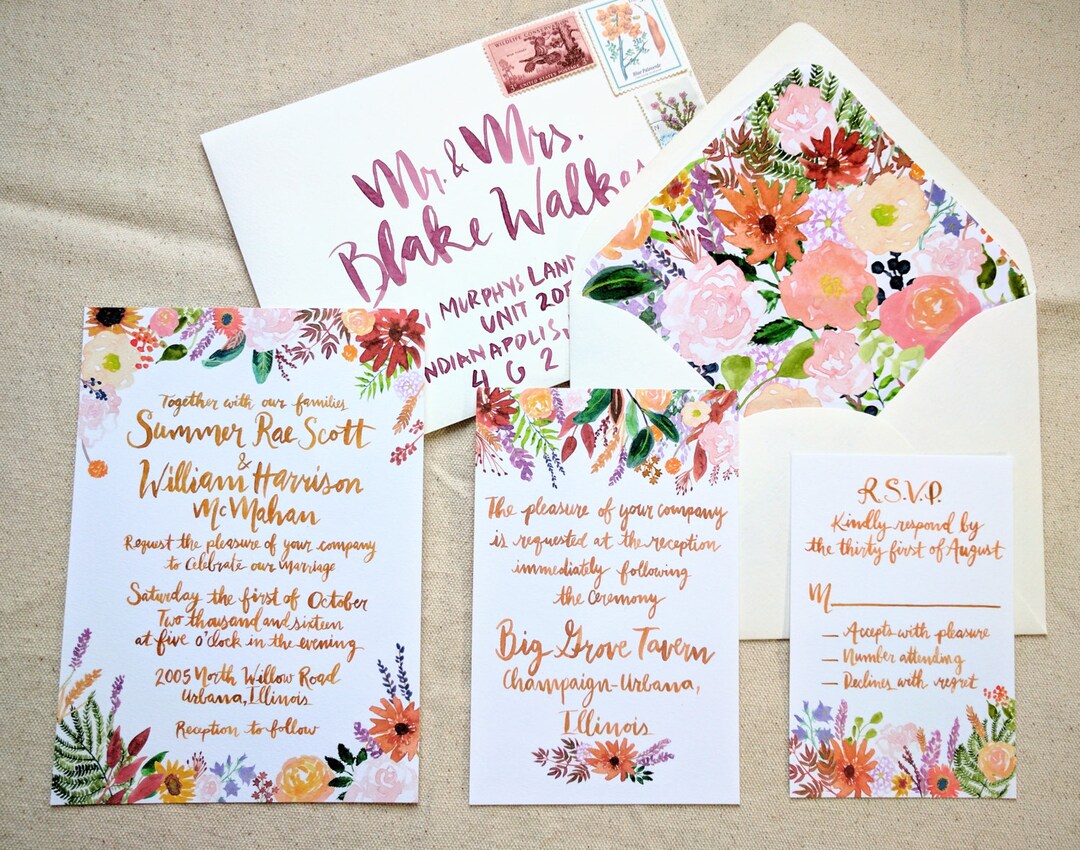 Hand Drawn Custom Wedding Invitation Suite: Autumn, Rustic, Boho ...