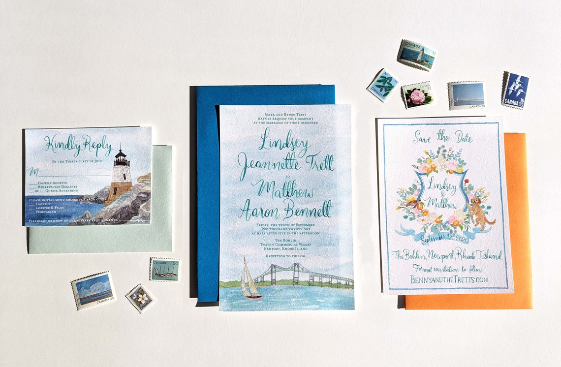 Hand Painted Custom Wedding Invitations: Watercolor, Illustration, Fine ...