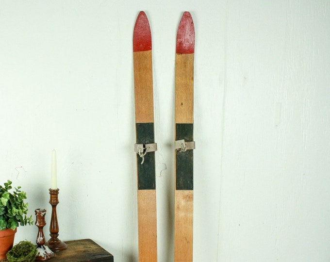 Vintage Snow Skis, Wooden Snow Skis Decor, Antique Skis, Child Ski ...
