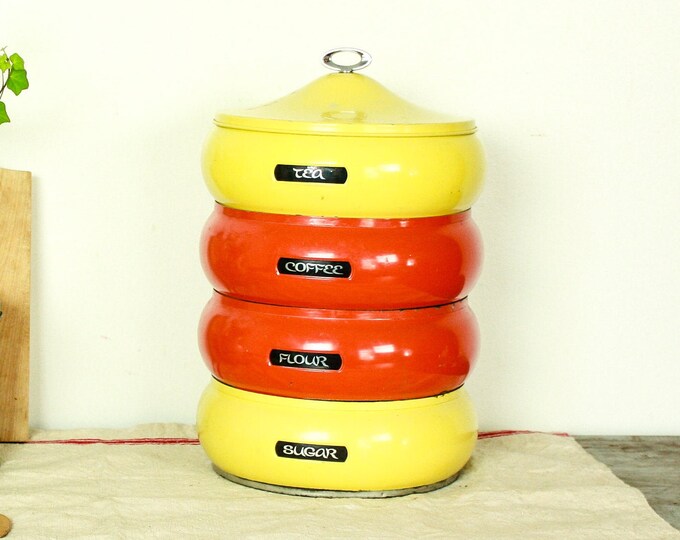 Vintage Metal Kitchen Canisters, Pagoda Canister, Beautyware Canister ...
