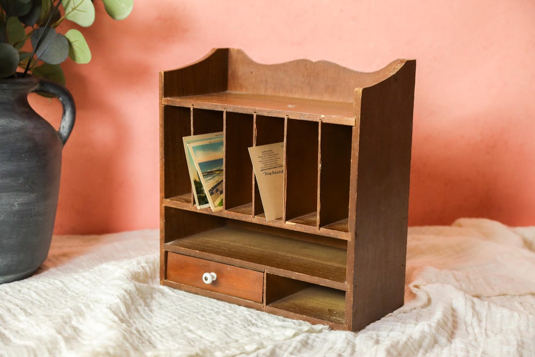Vintage Desktop Mail Holder, Desk Shelf Organizer, Entryway Mail ...