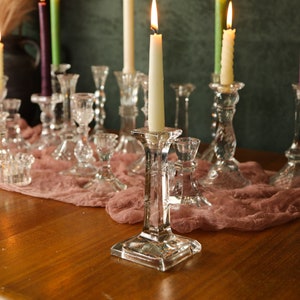 5 Vintage Glass Candlesticks Set, Crystal Candle Holder Antique, Cut ...