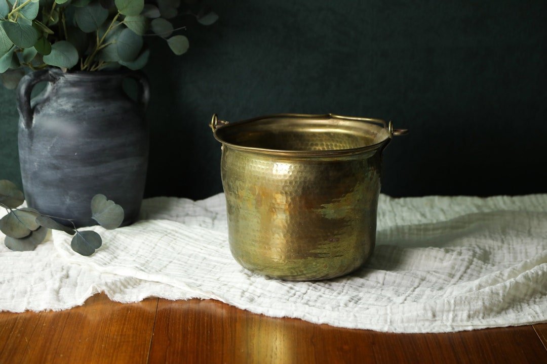 Vintage Brass Bucket, Brass Trash Can, Brass Planter Pot With Handle ...