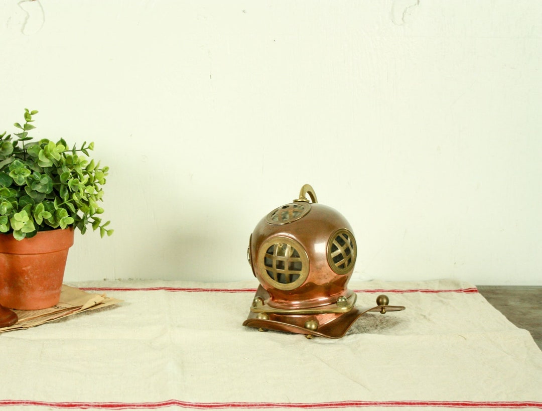 Vintage Scuba Diving Helmet Decor, Copper and Brass Diving Helmet, Deep ...