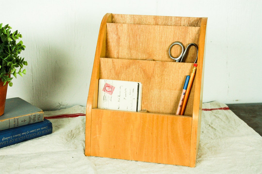 Vintage Mail Organizer, Mid Century Desk Organizer, Letter Holder for ...