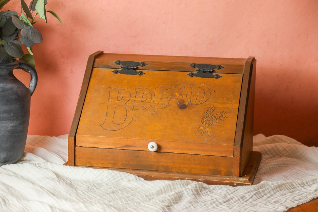 Vintage Bread Box, Wood Breadbox Antique, Farmhouse Kitchen Counter ...