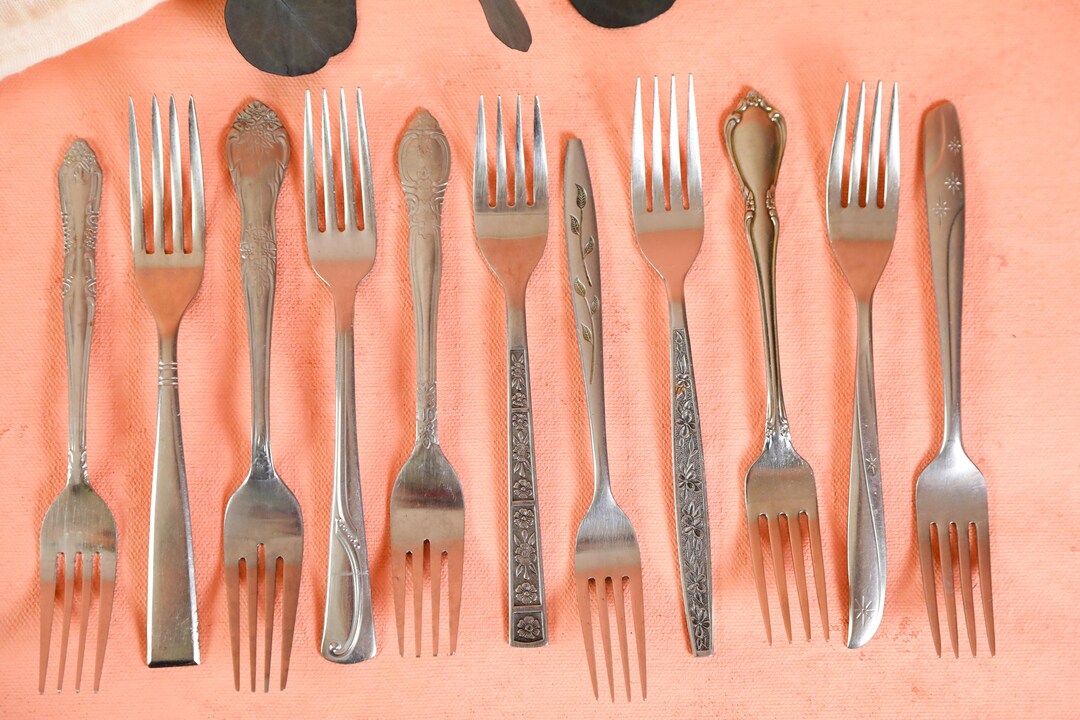 4 Vintage Forks Set, Mismatched Silverware, Stainless Steel Forks, Antique Fork, Mid Century ...