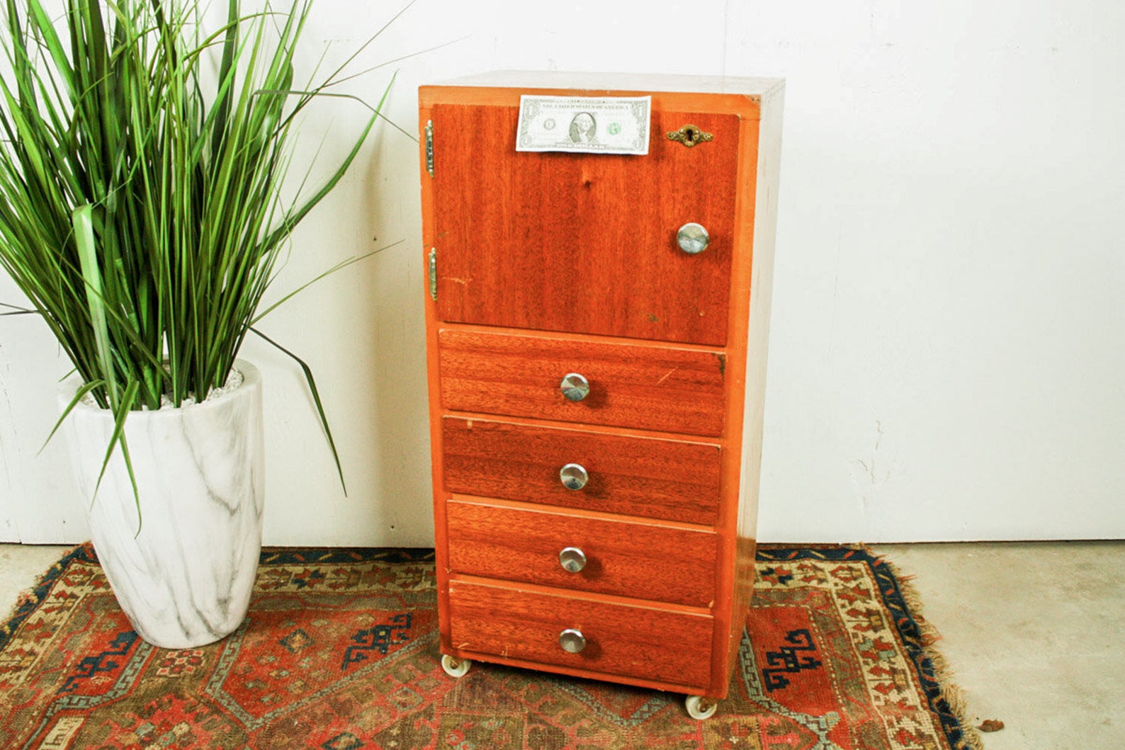 Vintage Wood Drawer Cabinet Mid Century Cabinet on Wheels - Etsy