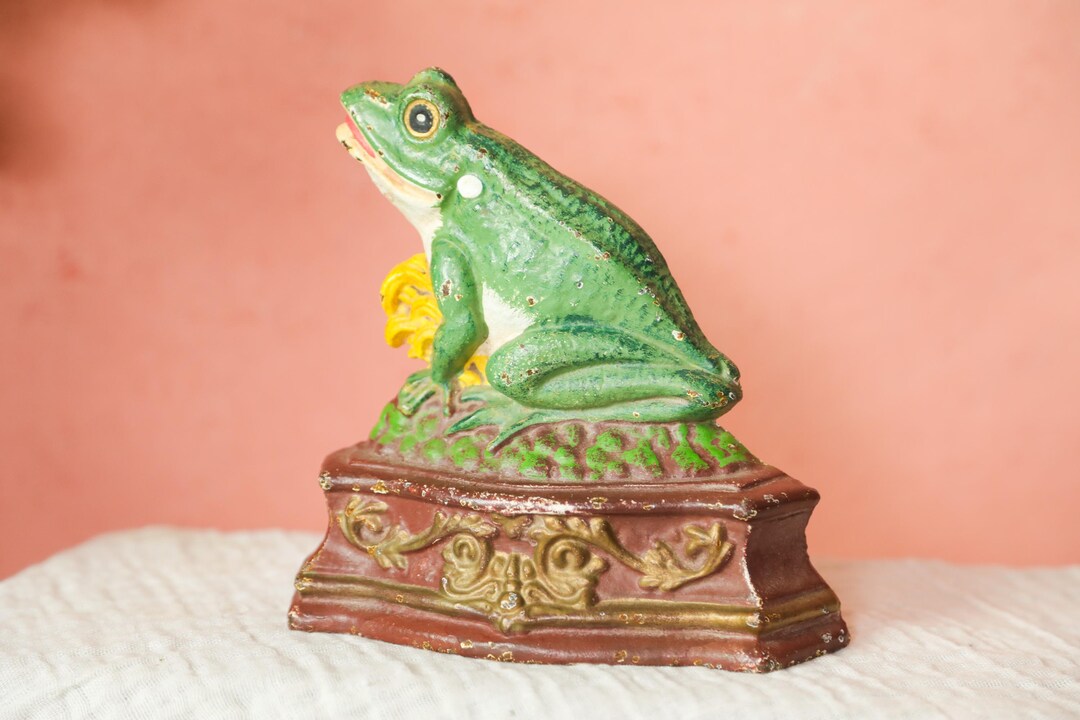 Vintage Frog Door Stop, Cast Iron Door Stopper, Toad Decor, Painted ...
