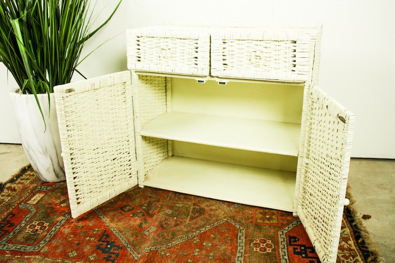 Vintage Wicker Cabinet With Doors Woven Nightstand Wicker - Etsy
