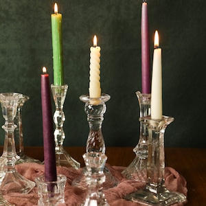 5 Vintage Glass Candlesticks Set, Crystal Candle Holder Antique, Cut ...