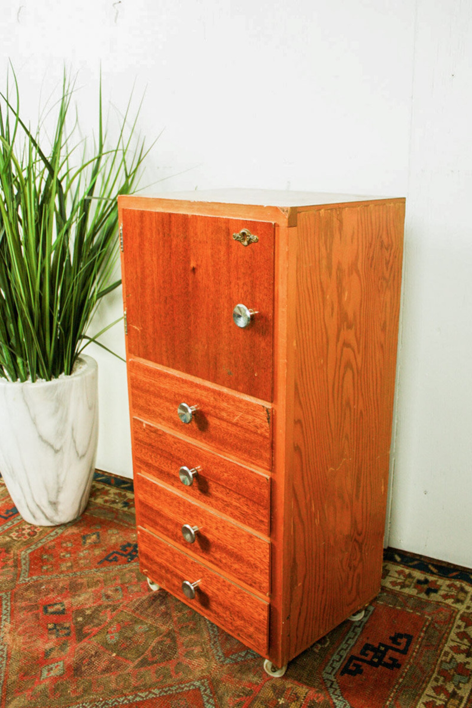Vintage Wood Drawer Cabinet Mid Century Cabinet on Wheels - Etsy