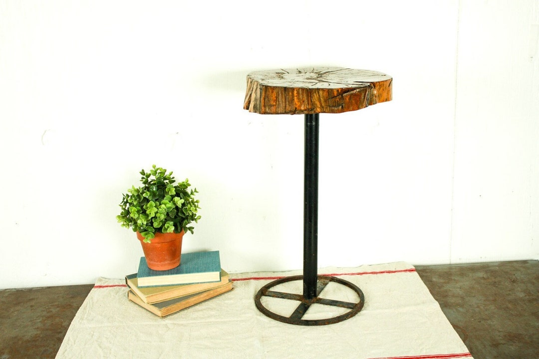 Vintage Wood Stump Side Table, Wood Slice Table, Rustic End Table ...