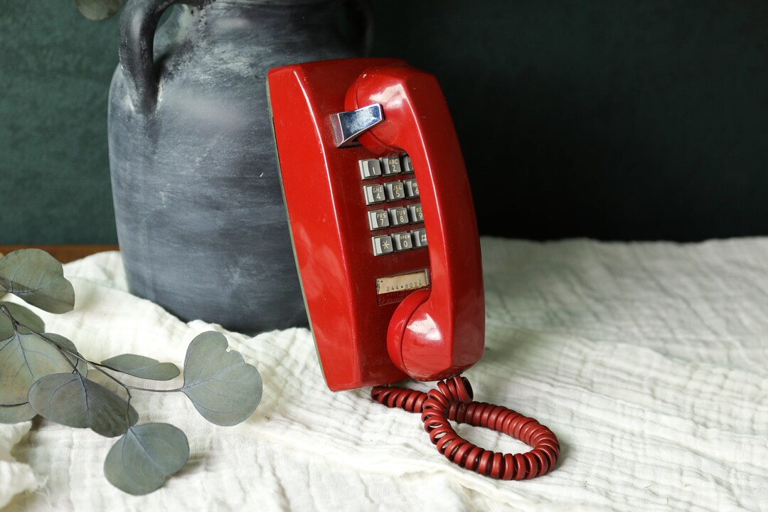 Vintage Wall Phone, Push Button Wall Phone, Dial Phone, Mid Century ...