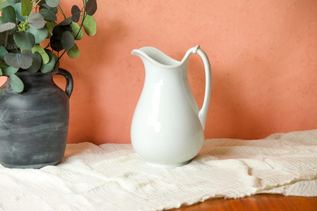 Vintage 12" Large Ironstone Pitcher, Antique White Pitcher, Ironstone ...