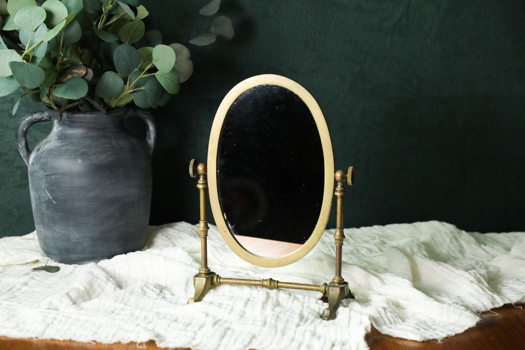 Vintage Countertop Mirror, Bathroom Mirror for Vanities, Brass Makeup ...