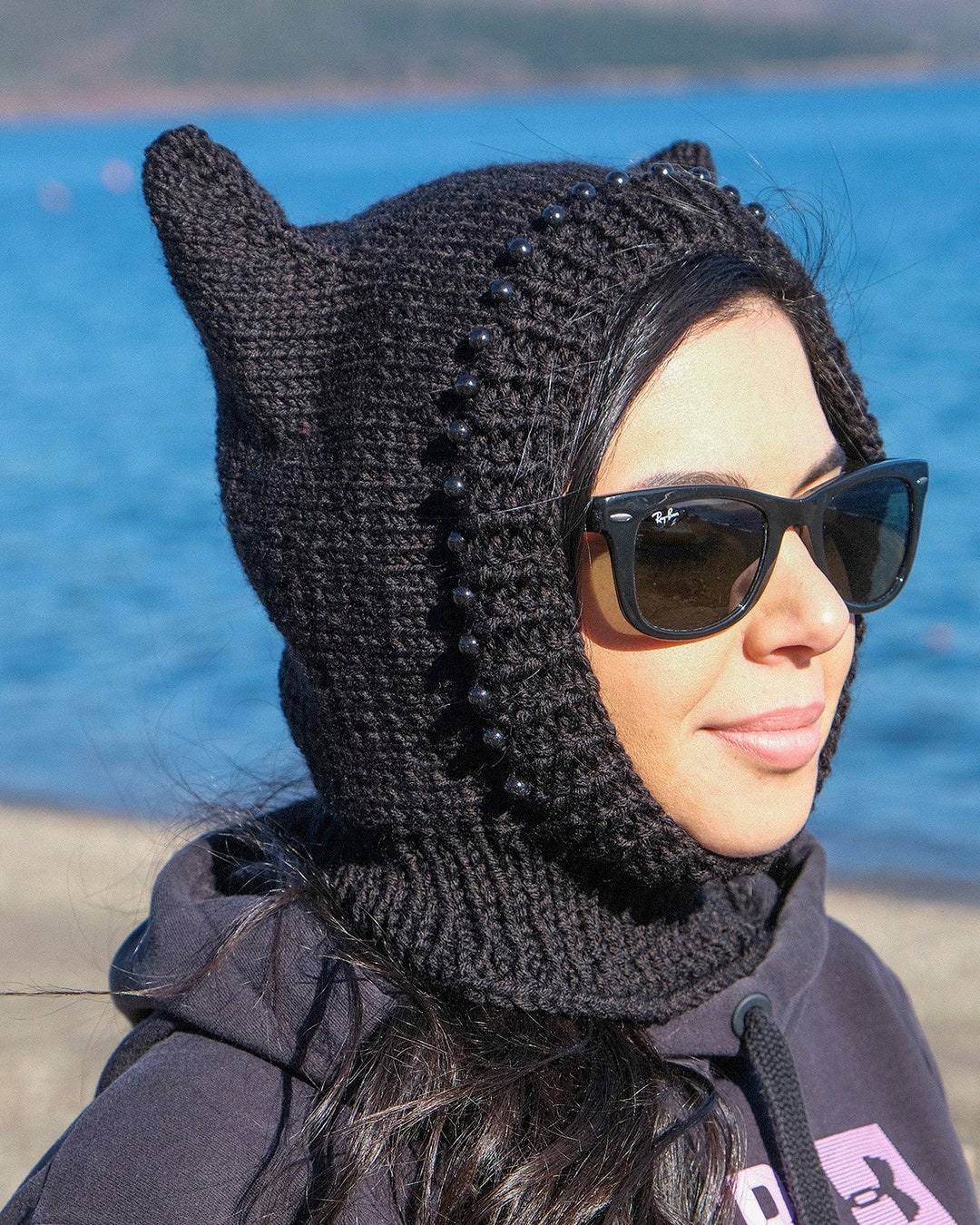 Cat Balaclava for Girl Hand Knit With Beads - Etsy