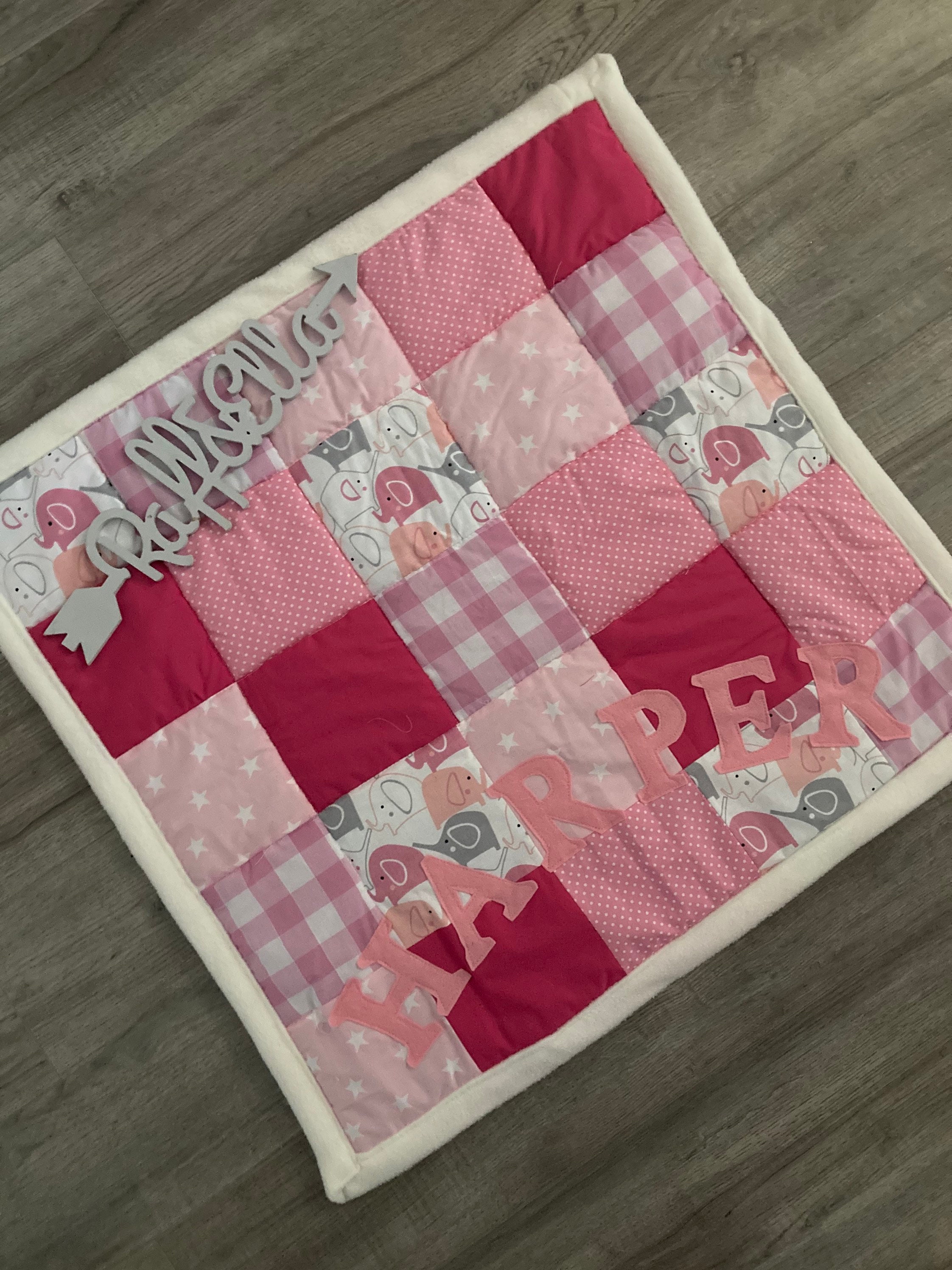 Personalised Baby Patchwork Blanket, Pink, Cot Quilt, Play Mat, Baby ...