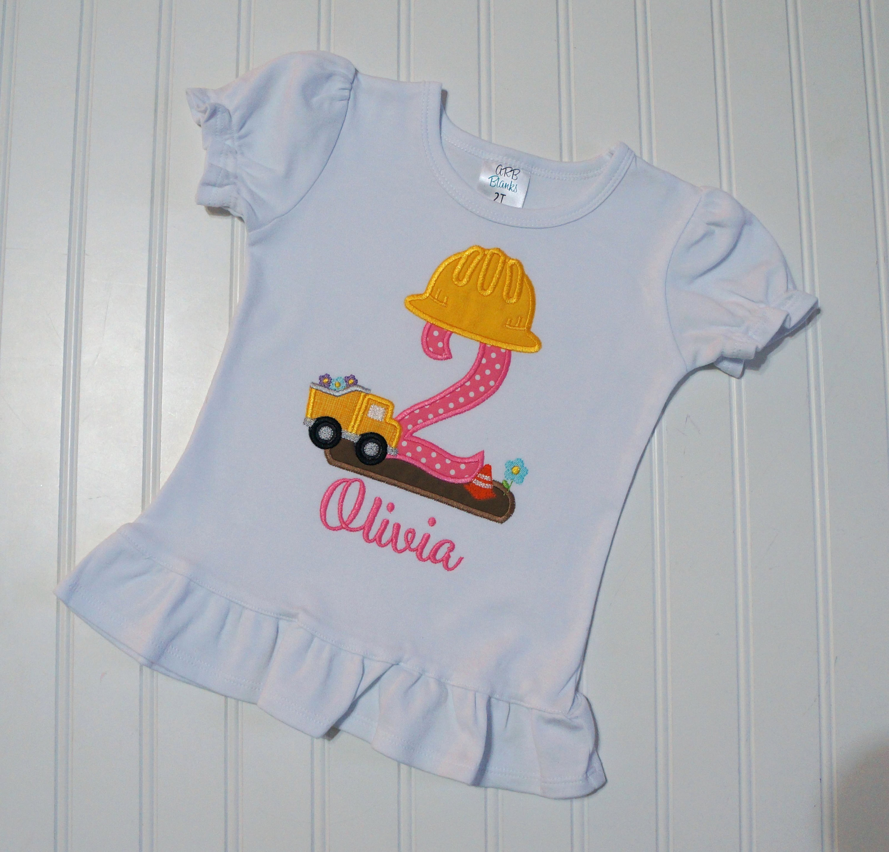 Girly Construction Birthday Shirt, Embroidered Dump Truck, Matching ...