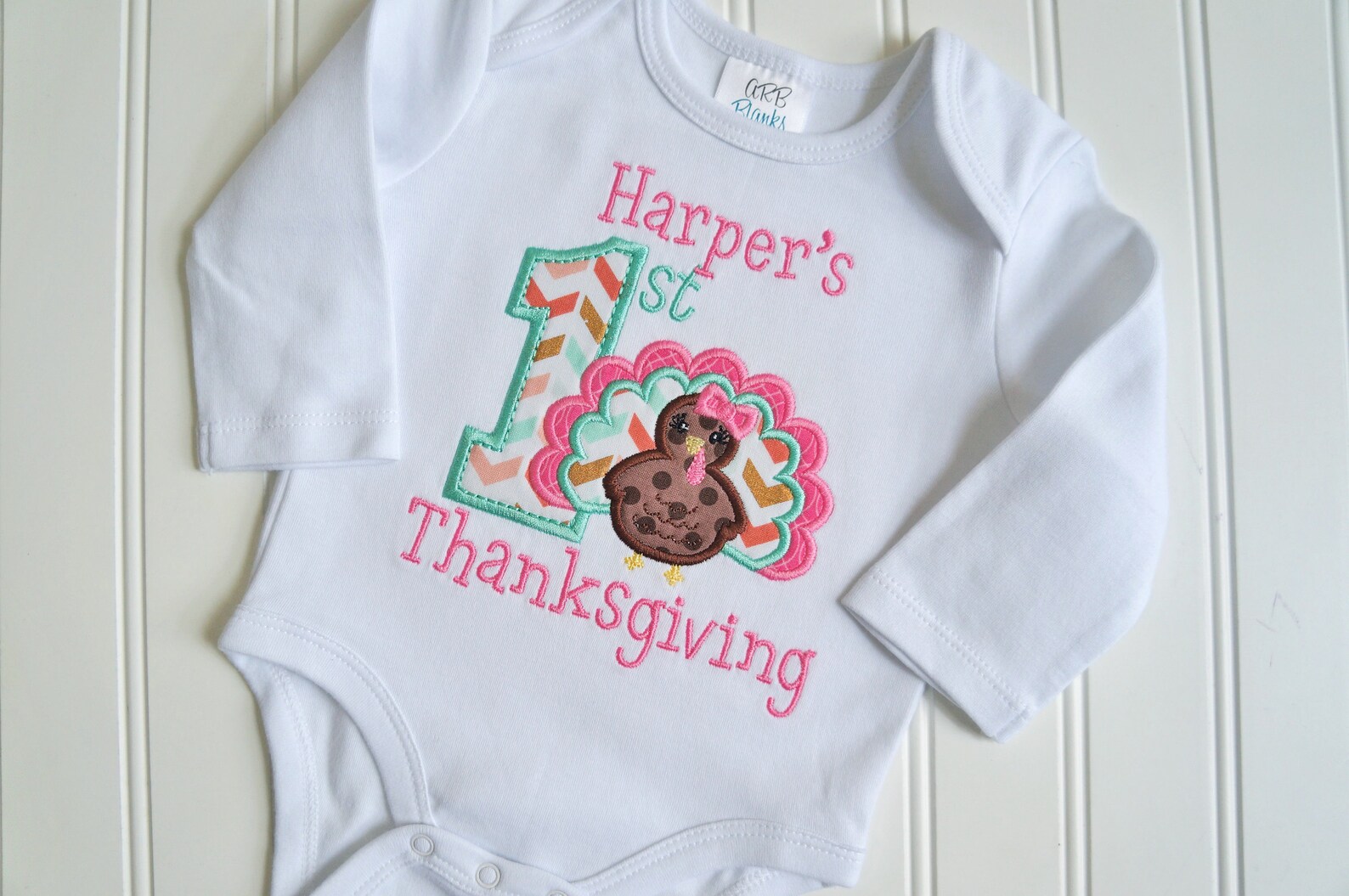 My First Thanksgiving Shirt in Pink and Mint, Baby Girl Thanksgiving ...