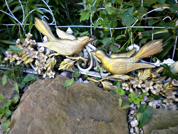 Vintage Bird Wall Plaques Gold Tole Flowers and Birds Set of - Etsy