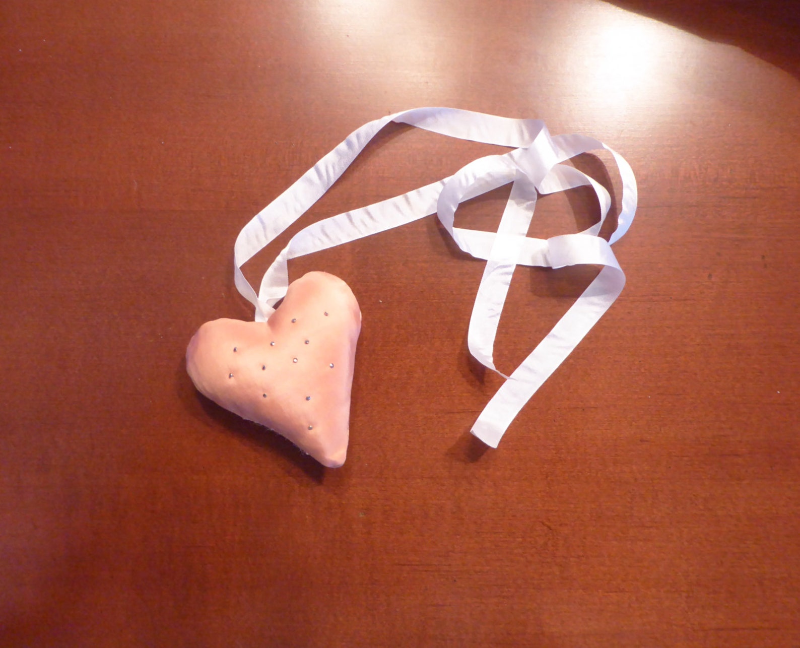 18th Century Pink Silk Heart Pincushion / Pinball on Ribbon ...