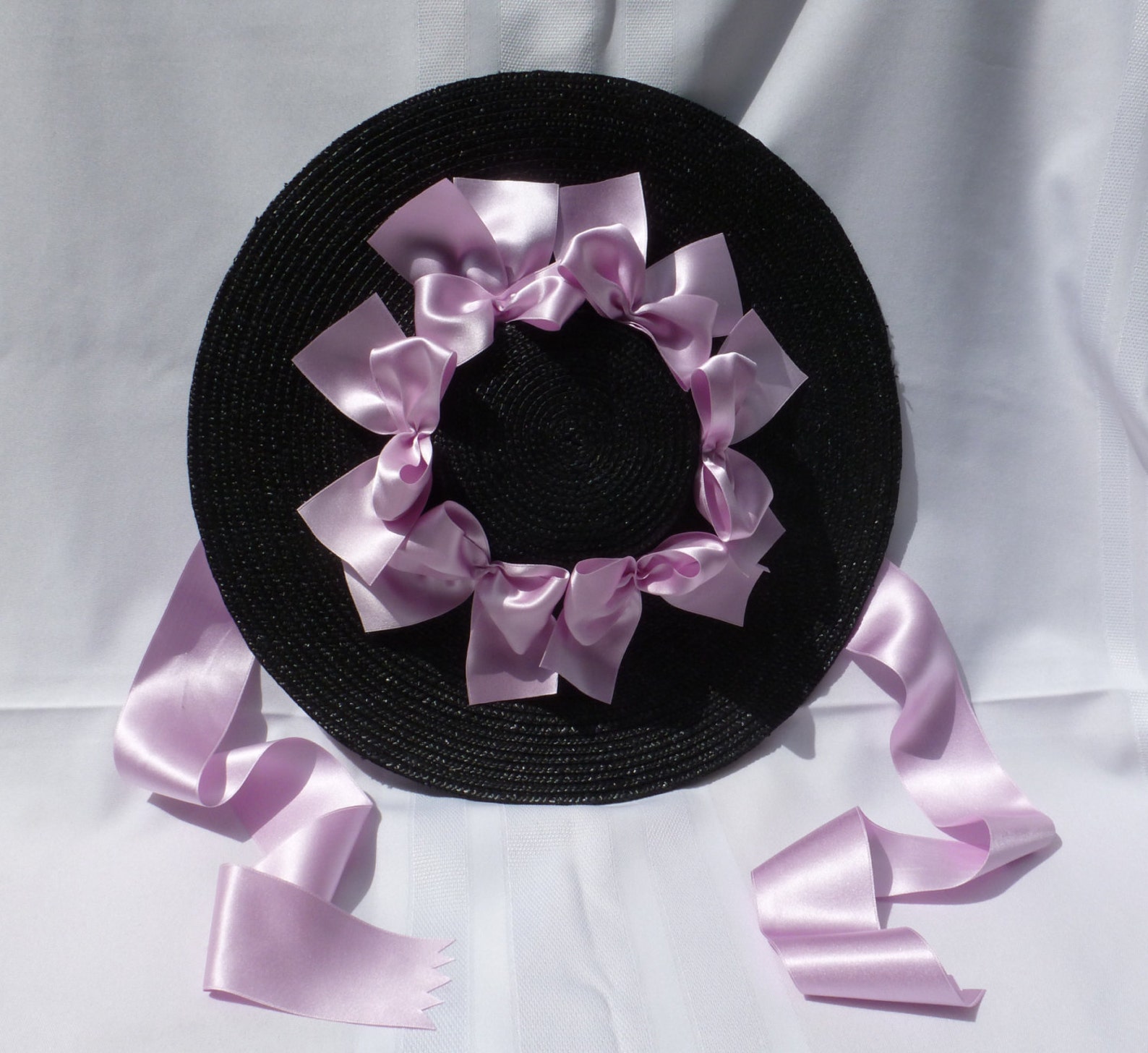 18th Century Shallow Crown Straw Hat Trimmed W/ Silk Satin - Etsy