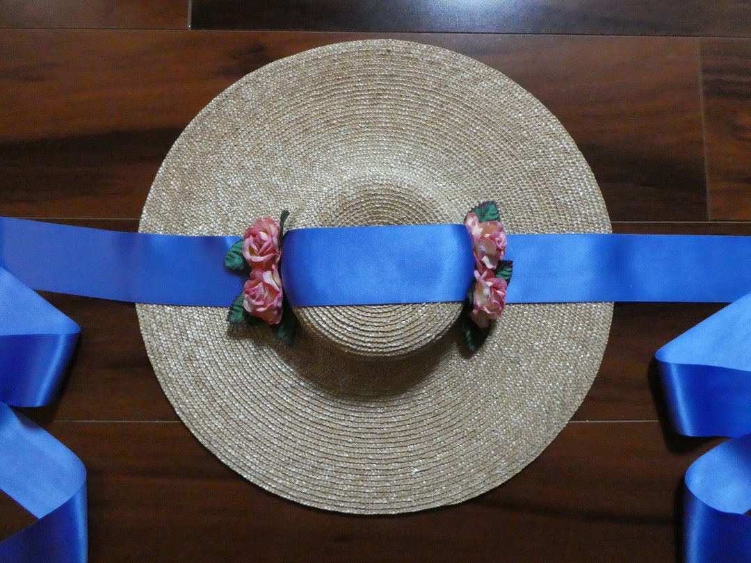 18th Century Colonial Style Felicity Inspired Shallow Crown Straw Hat W ...