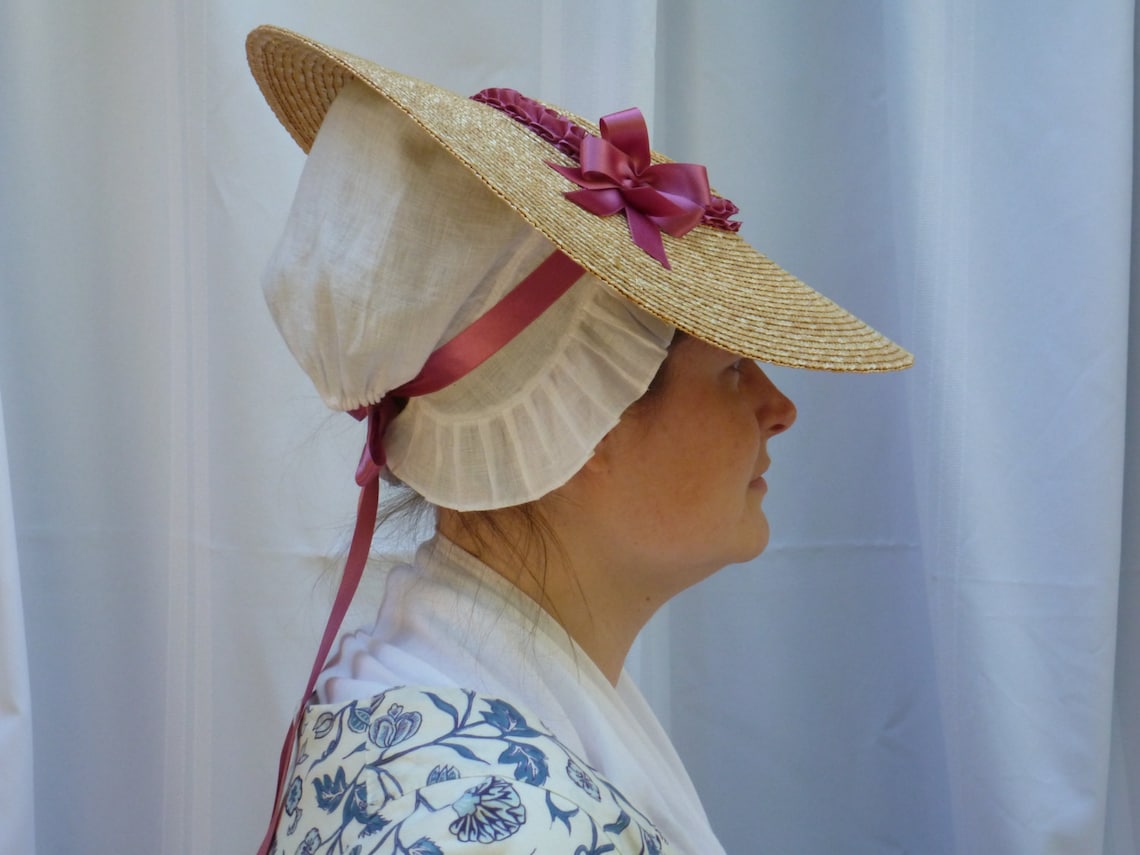 18th Century Shallow Crown Straw Hat Trimmed W/ Rose Pink Silk Satin ...