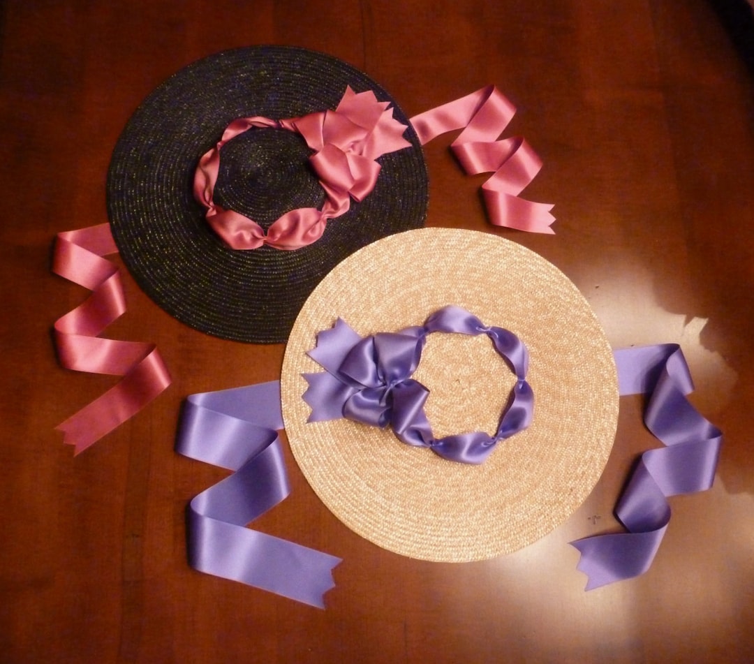 Color Choices! 18th Century Shallow Crown Straw Hat Trimmed W/ Silk ...