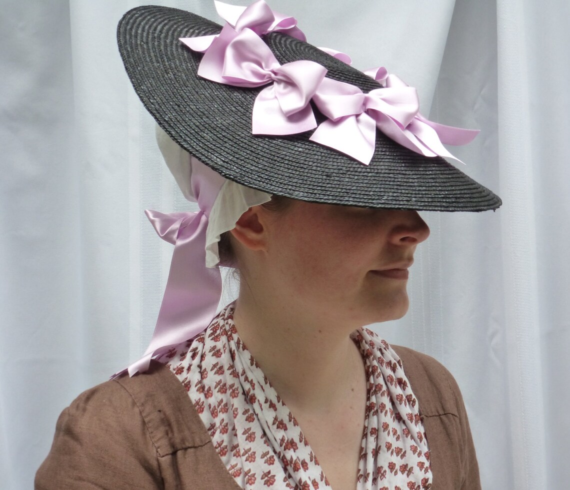 18th Century Shallow Crown Straw Hat Trimmed W/ Silk Satin - Etsy
