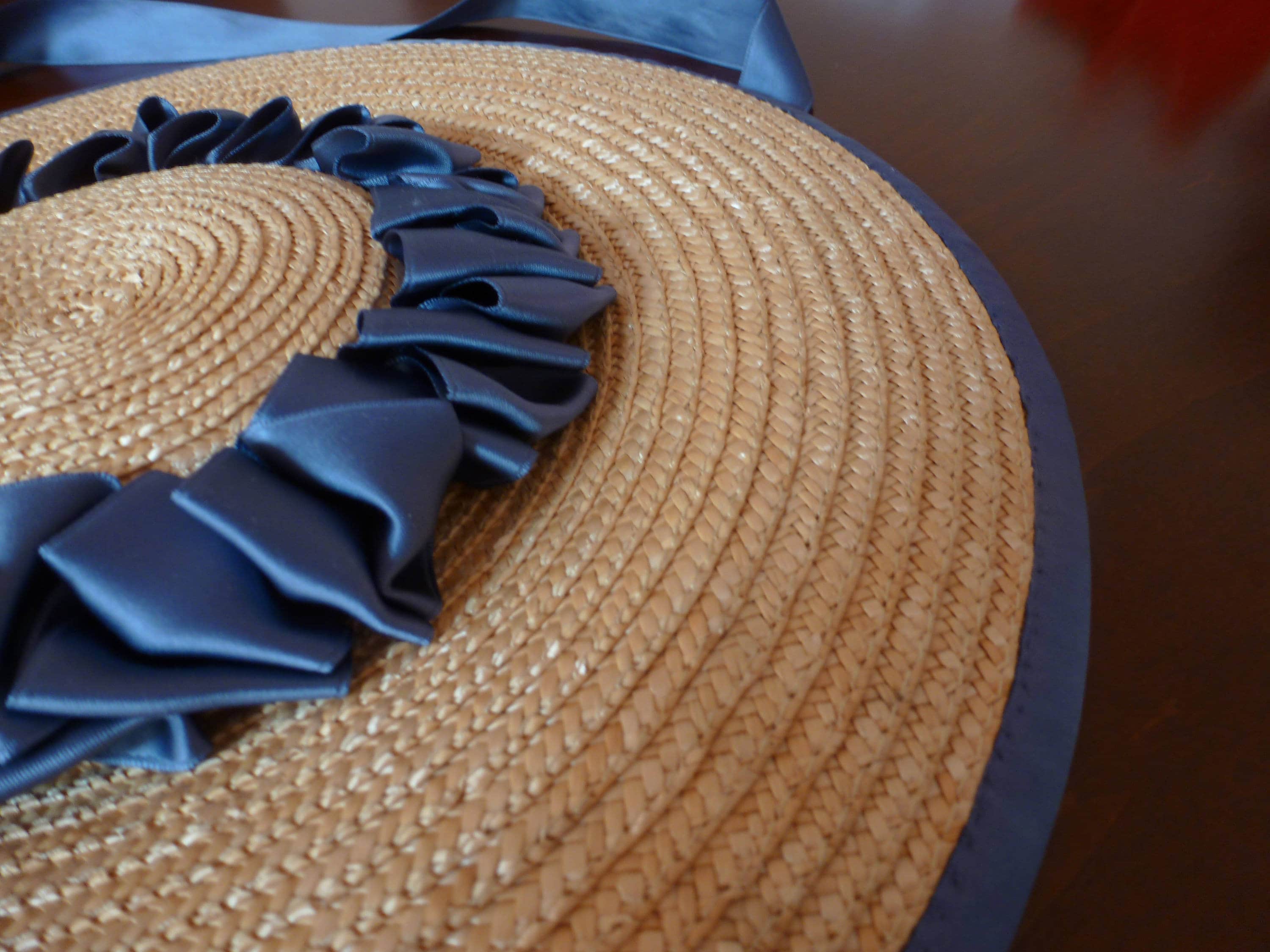 18th Century Shallow Crown Straw Hat Trimmed W/ Silk Satin | Etsy