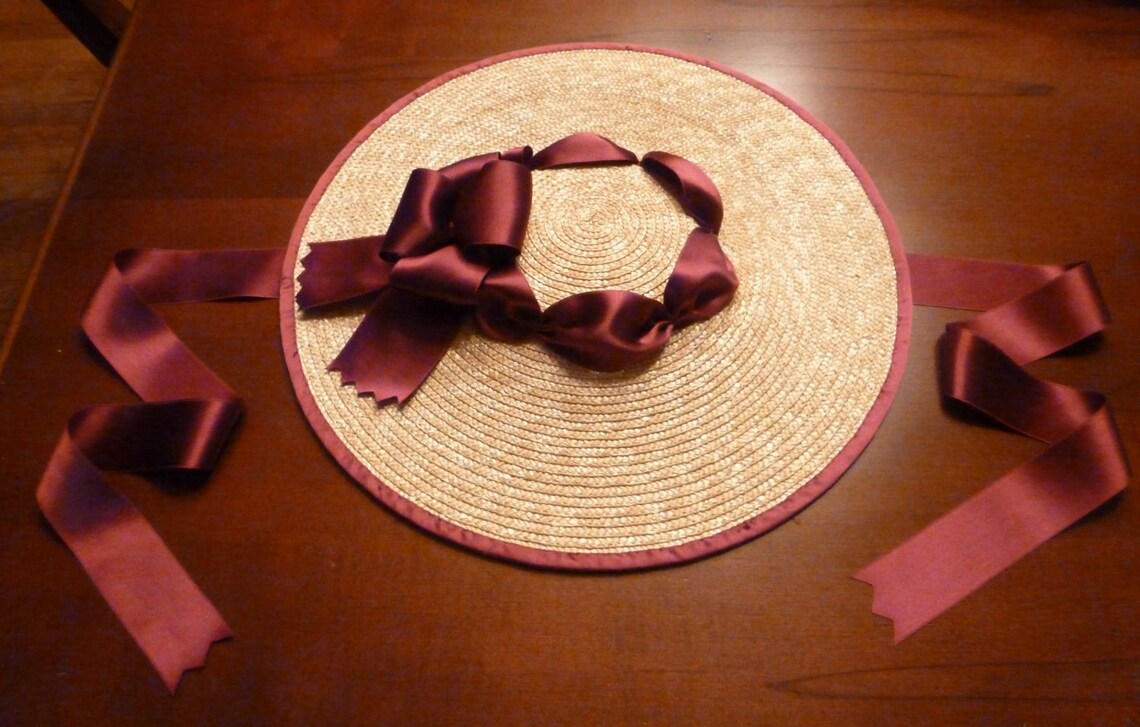 MANY COLORS 18th Century Shallow Crown Straw Hat Trimmed W/ Silk Satin ...