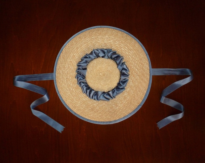 18th Century Shallow Crown Straw Hat Trimmed W/ Silk Satin Ribbon Puffs ...