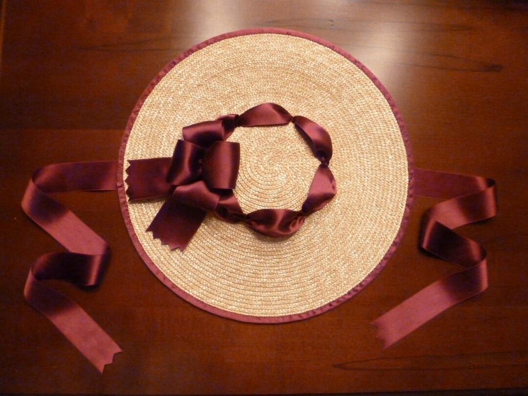 MANY COLORS 18th Century Shallow Crown Straw Hat Trimmed W/ Silk Satin ...