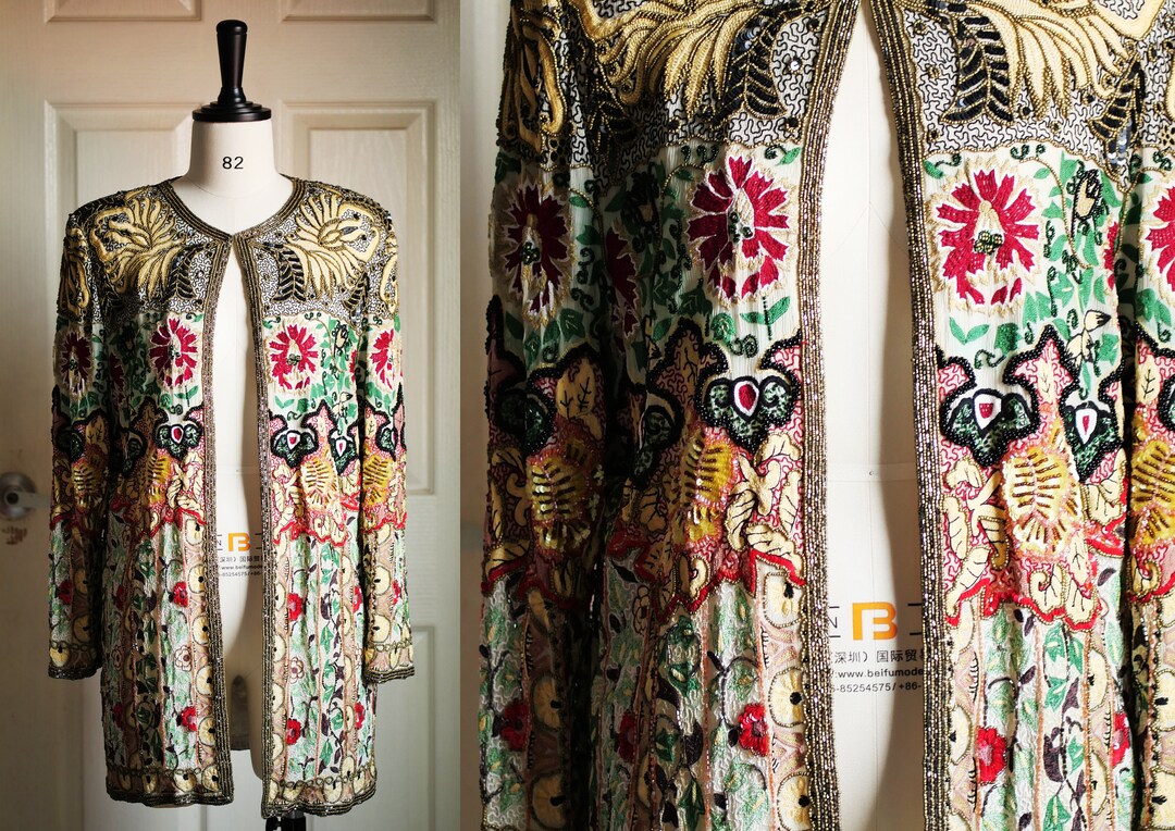 Eclectic Vintage Long Beaded Jacket Judith Ann Creations - Etsy