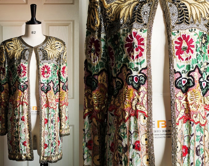 Eclectic Vintage Long Beaded Jacket Judith Ann Creations - Etsy